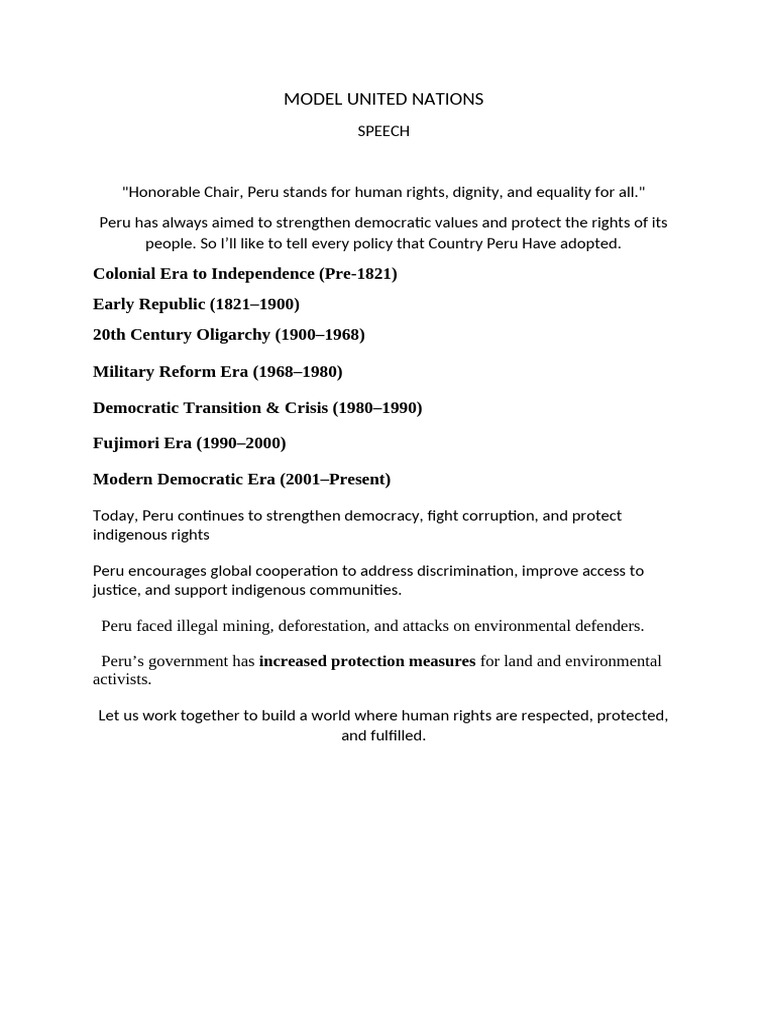Model United Nations Speech | PDF