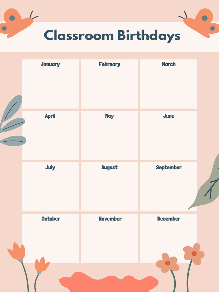 Classroom Birthday Poster in Peach Illustrative Style | PDF