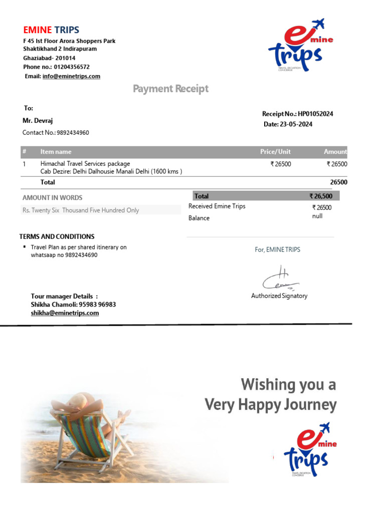 Devraj Ji Himachal Travel Receipt | PDF