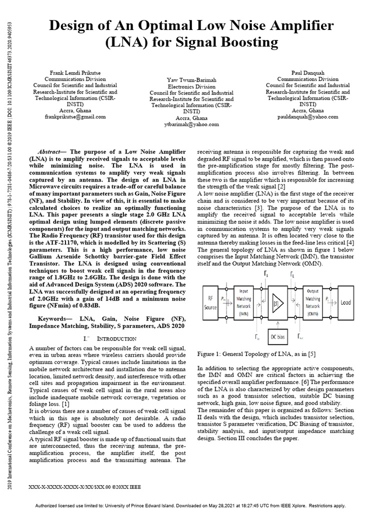 Optimal Low Noise Amplifier Design | PDF | Amplifier ...