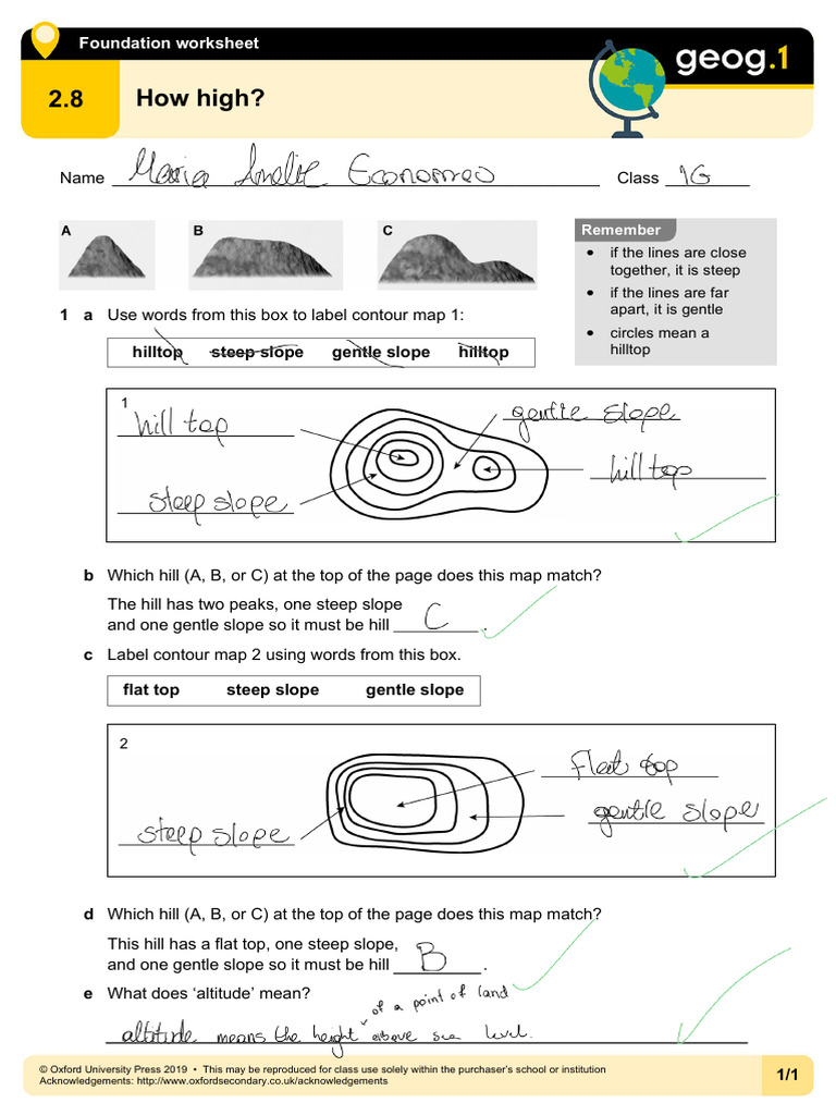 Contour Lines Worksheet | PDF