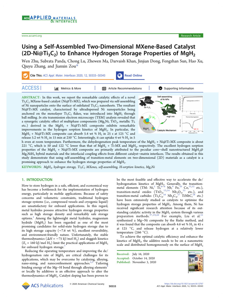 Using Self-Assembled 2D MAXene Based Catalyst For Hydrogen Storage ...