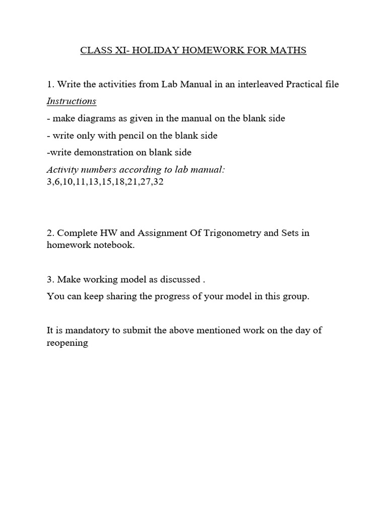 Class Xi HHW 2025 | PDF