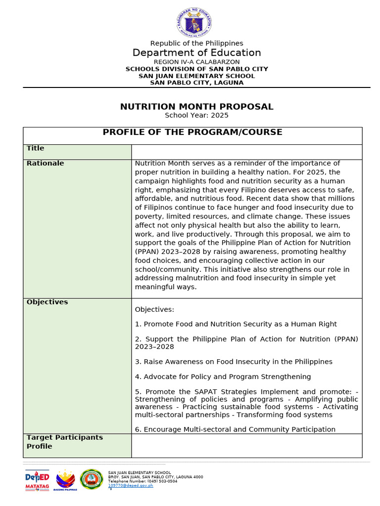Nutrition Month Proposal | PDF | Food Security | Hunger