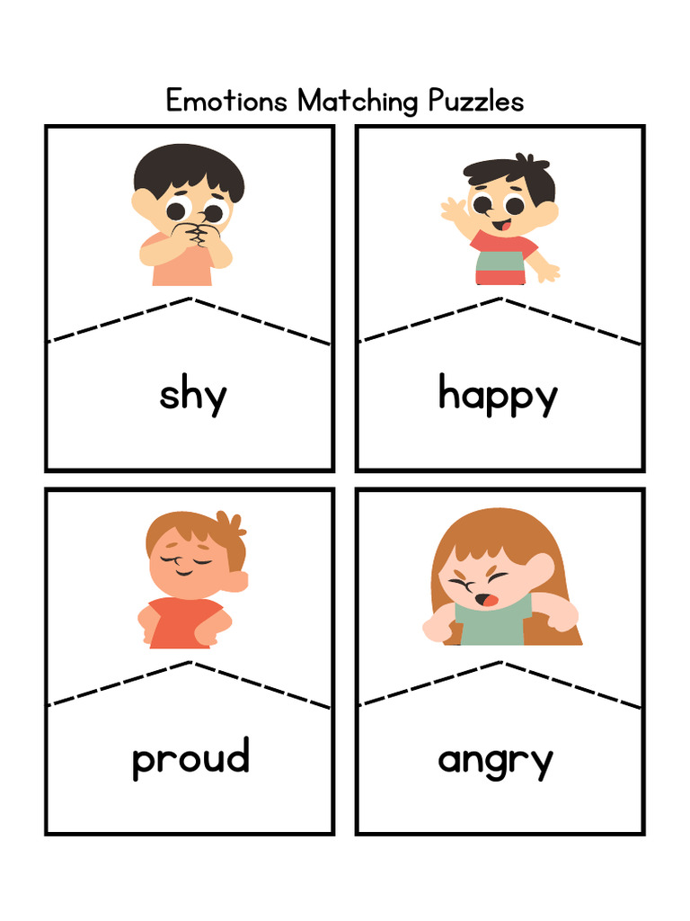 Colorful Illustrative Emotions Matching Puzzles Printable Worksheet PDF ...