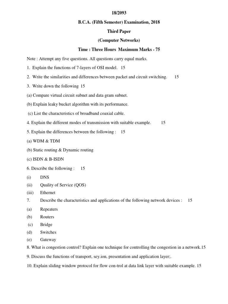 Bca 5 Sem Computer Networks 2018 | PDF
