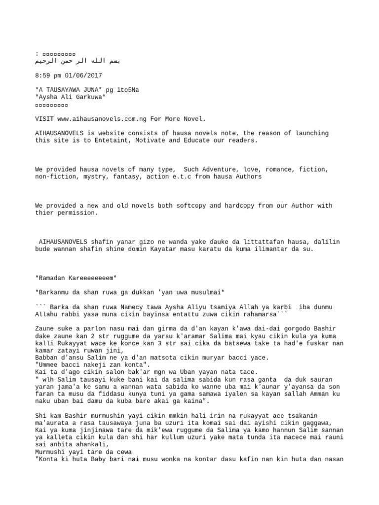A TAUSAYAWA JUNA by A'isha Garkuwa (WWW - Aihausanovels.com - NG) | PDF