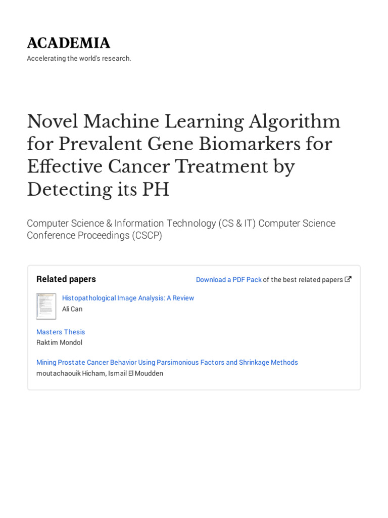 Machine Learning Paper Cancer Treatment | PDF | Biomarker (Medicine) | Biomarker