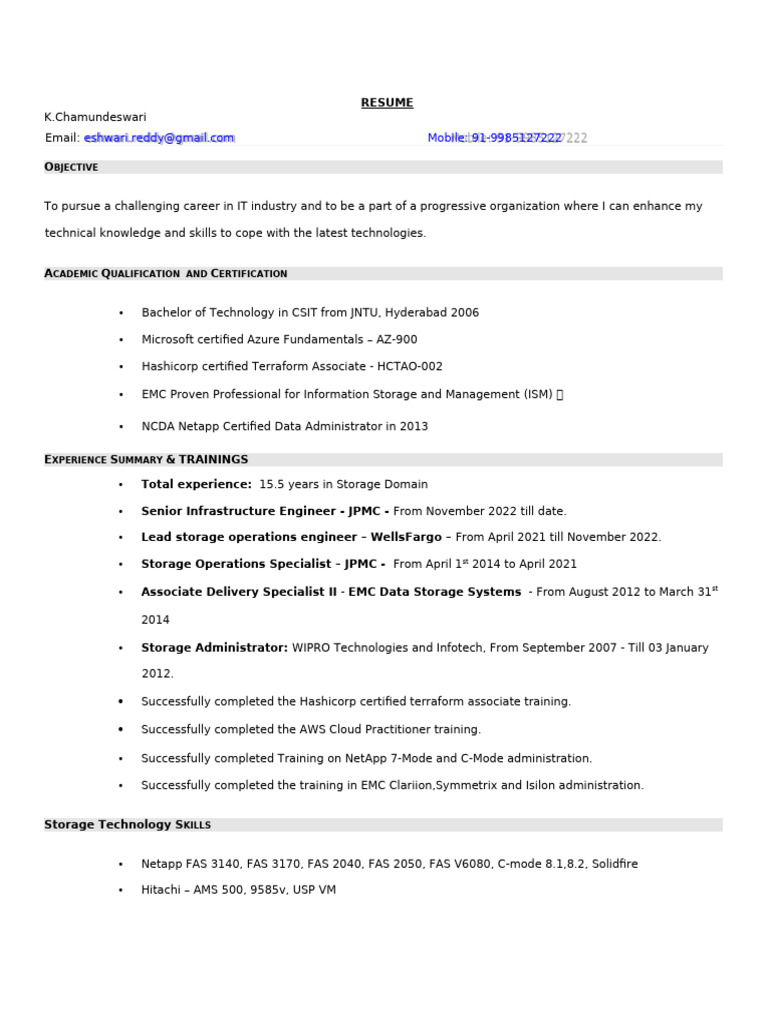 Chamundeswari DevOps SRE Resume | PDF | Computing | Data Management