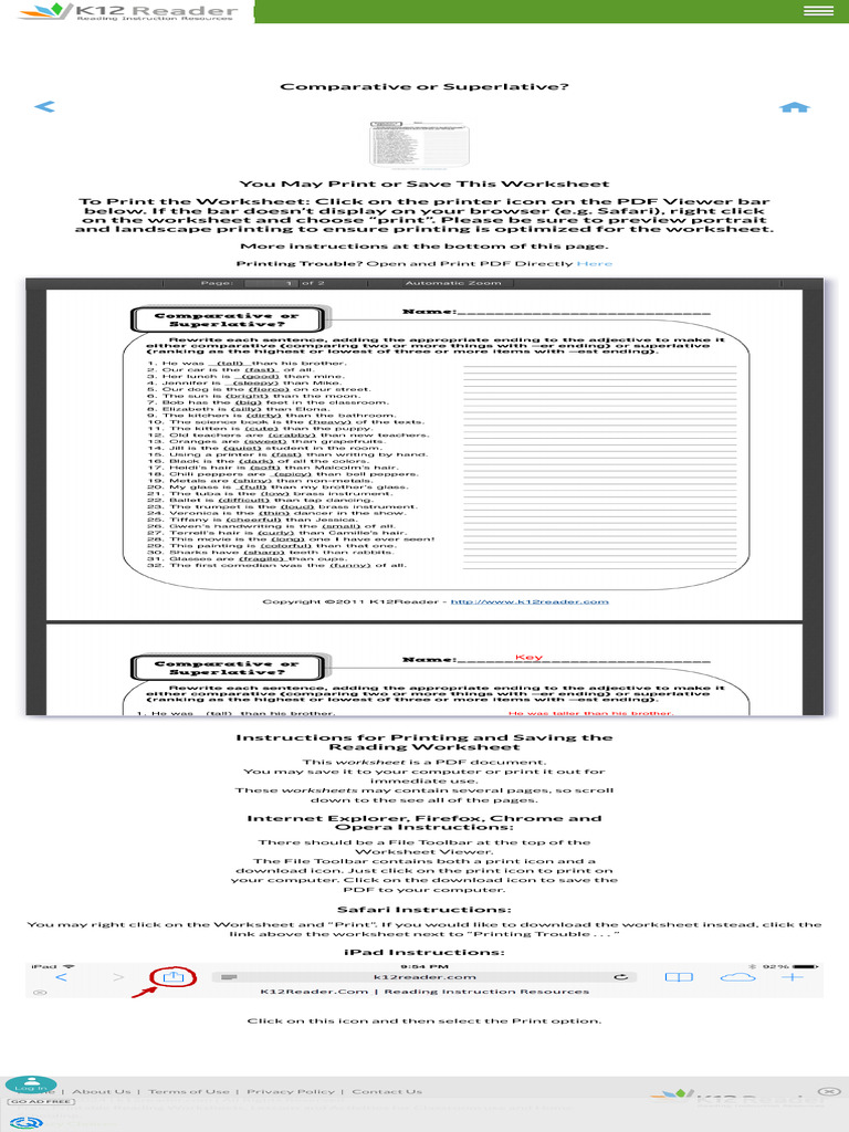 Comparative or Superlative - Reading Worksheets, Spelling, Grammar ...