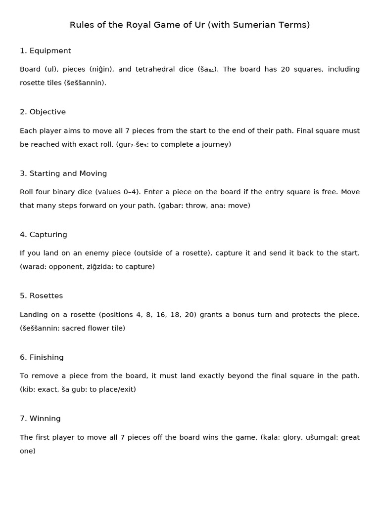 Rules of the Royal Game of Ur | PDF