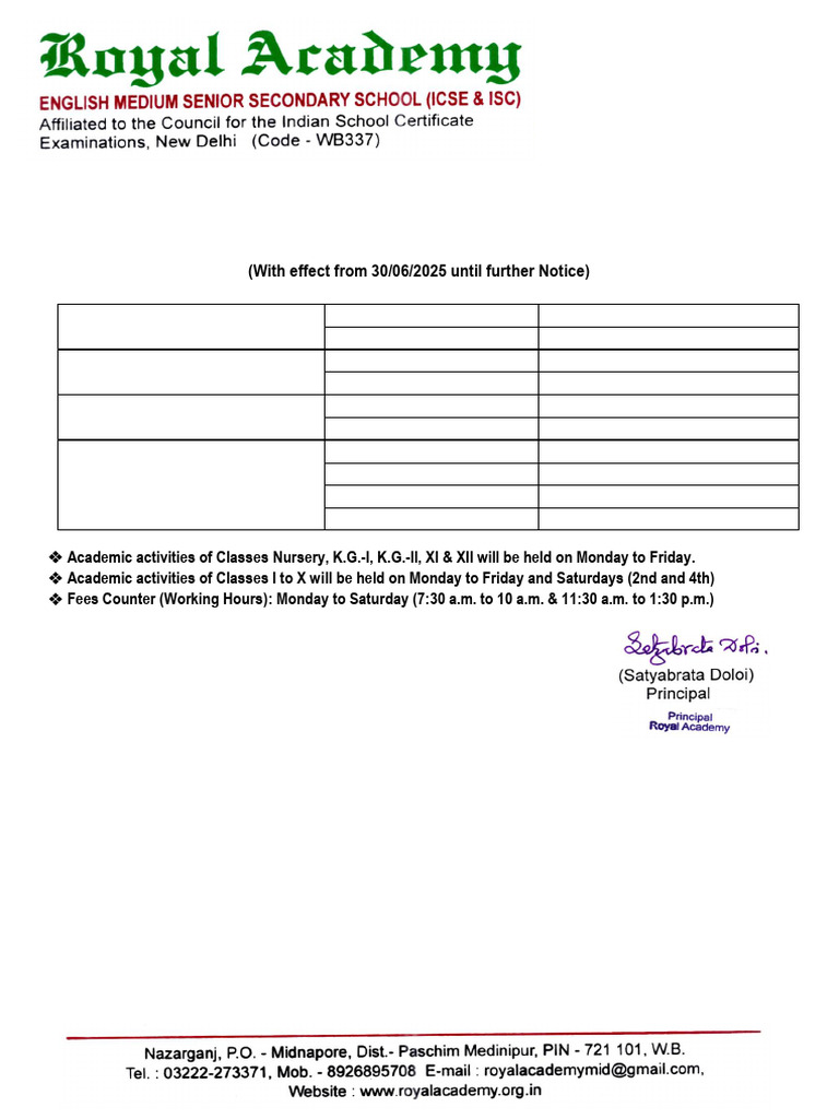 School Timing Notice Effective 30/06/2025 | PDF