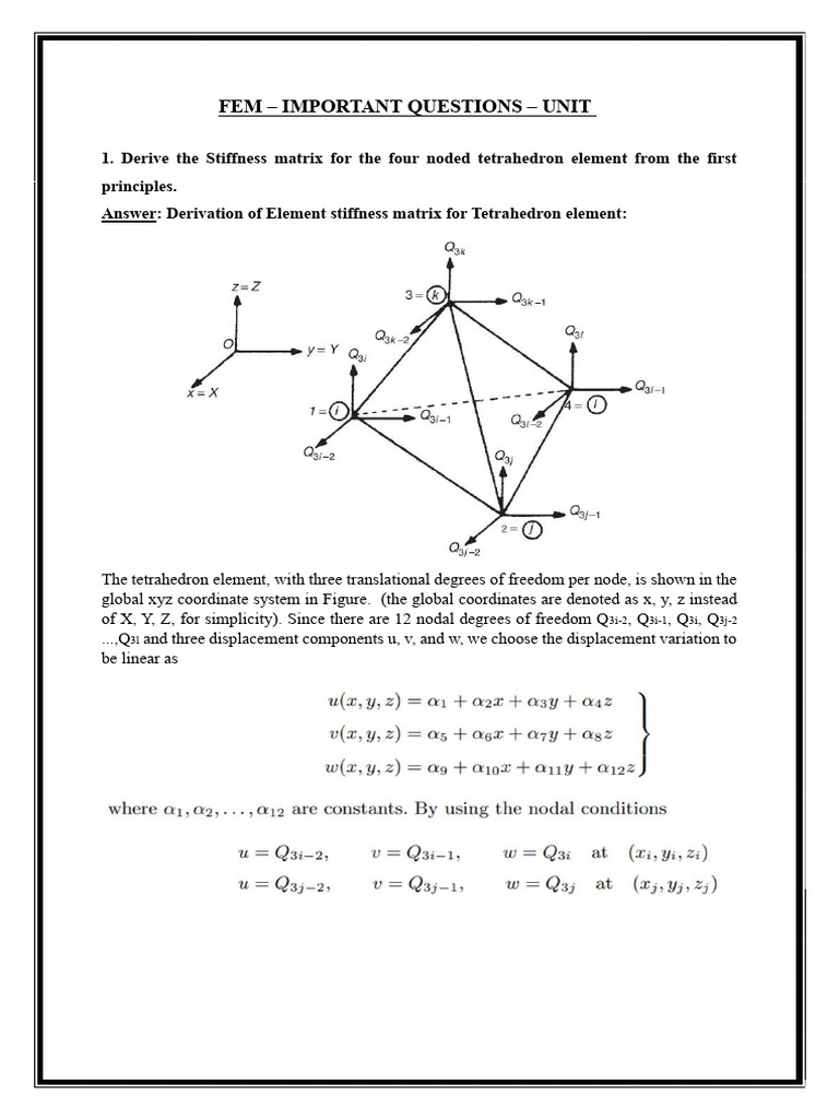 Tetrahedron Stiffness Matrix Derivation | PDF | Matrix (Mathematics ...