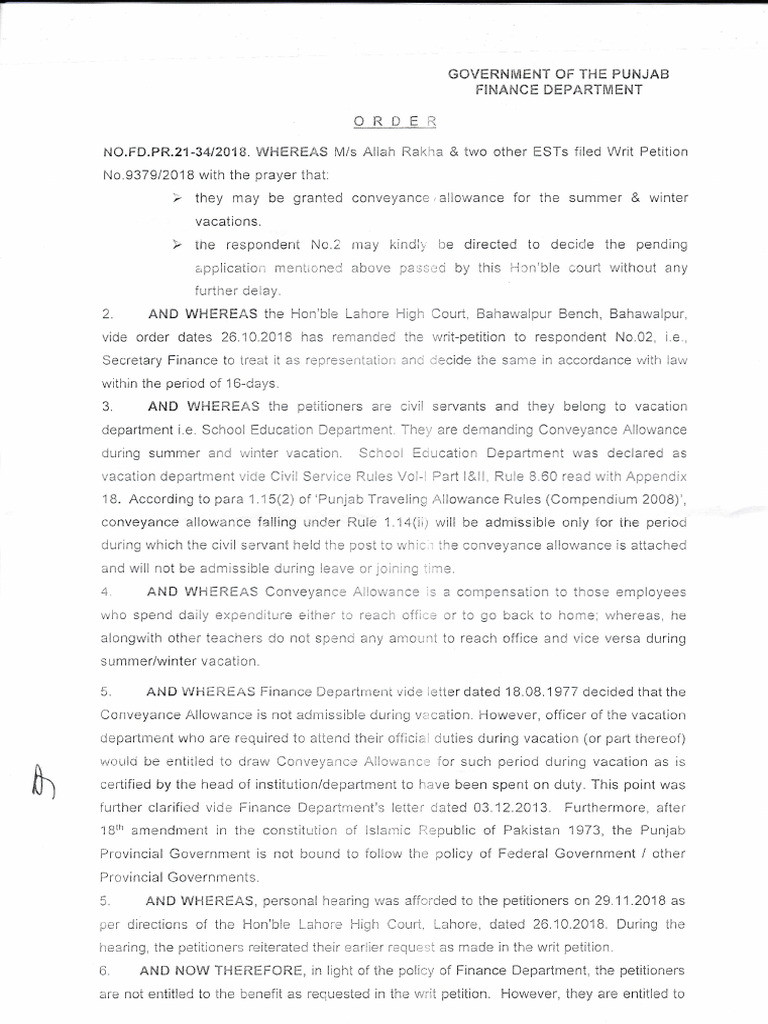 Conveyance Allowance During Vacation 1 | PDF | Public Law | Justice