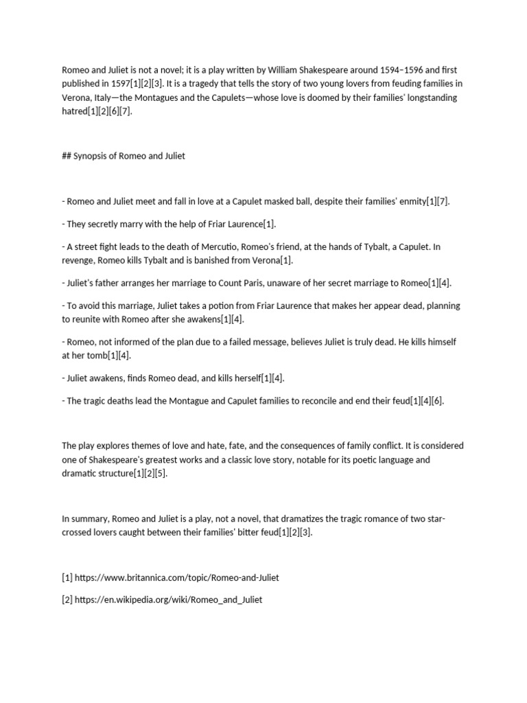 What Is Synopsis of The Play Romeo and Juliet | PDF