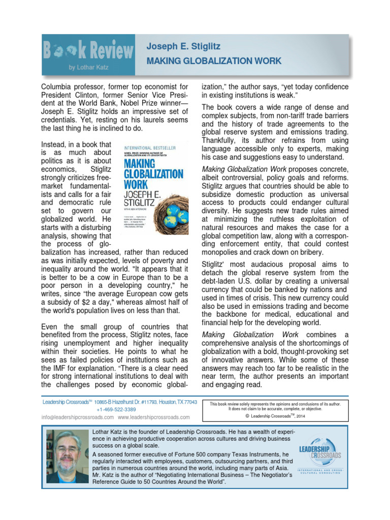 Making Globalization Work | PDF | Joseph Stiglitz | Globalization