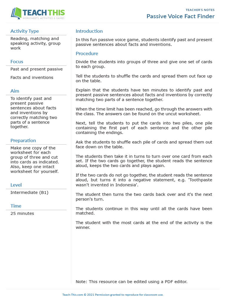Passive Voice Fact Finder | PDF