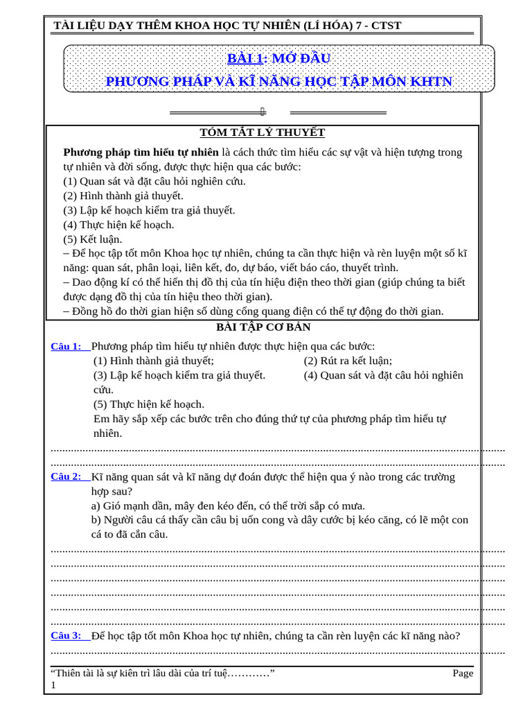 TL Day Them KHTN (Li Hoa) 7 - CTST | PDF