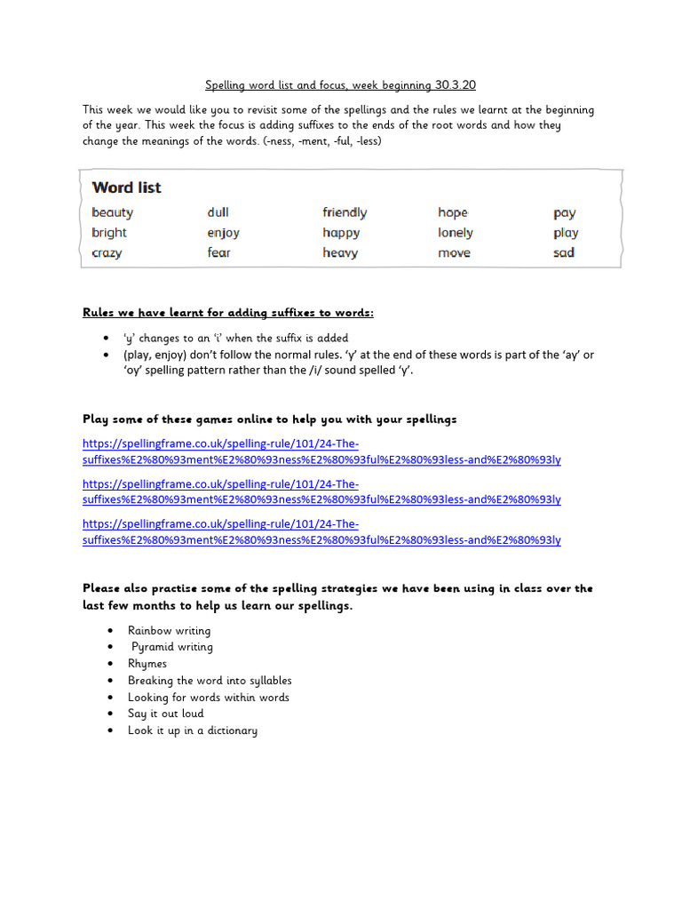 Spelling Word List and Focus | PDF