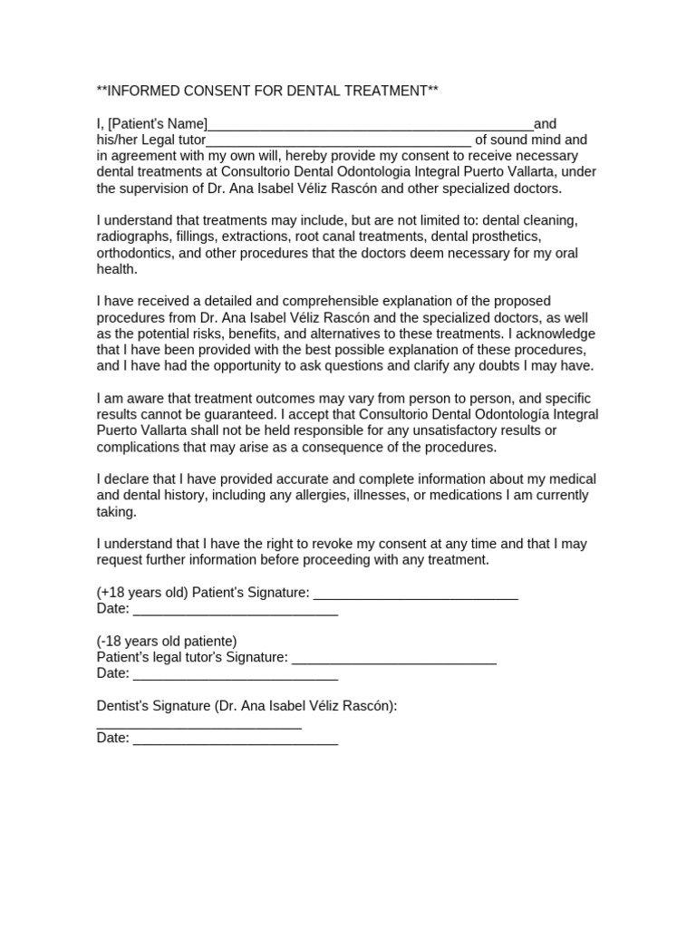 Informed Consent For Dental Treatment | PDF
