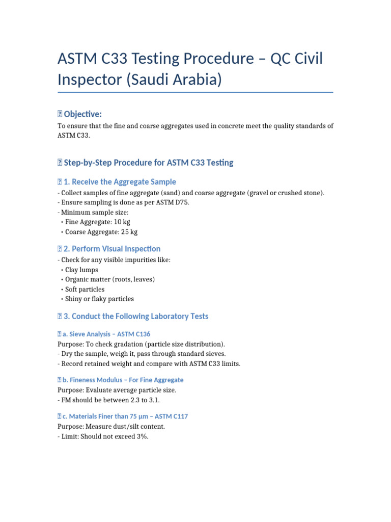 ASTM C33 Aggregate Testing Procedure | PDF