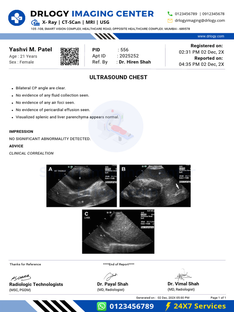Normal Chest Ultrasound Report | PDF