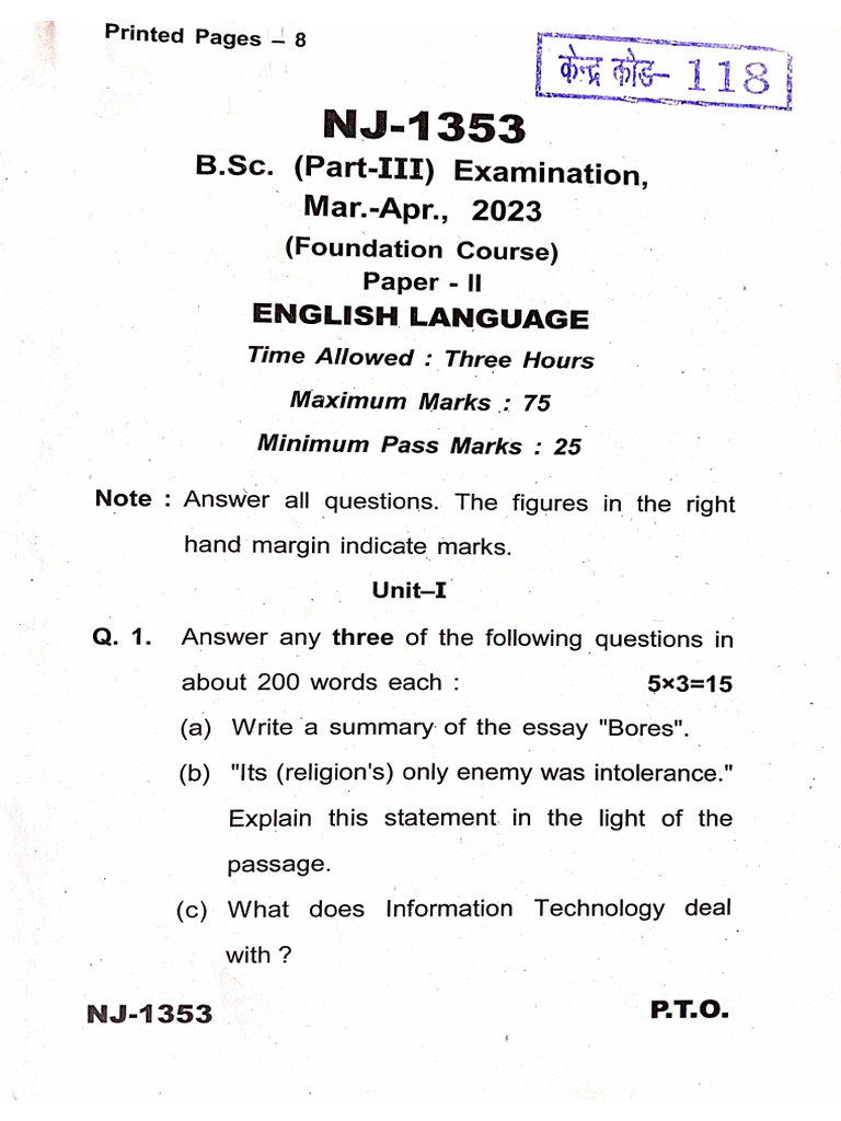 324 - 225 - BSC. (PART-lll) EXAM - Mar.-Apr.2023 (Foundation Course ...