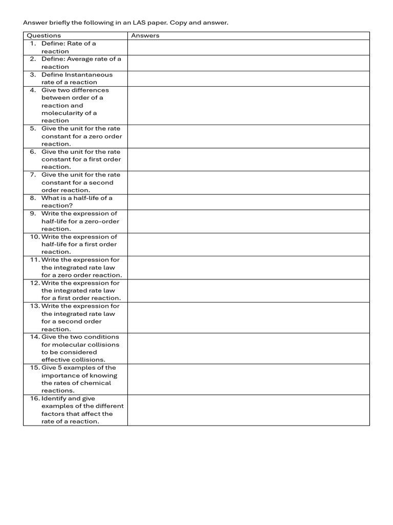 Kinetics Activity Sheet | PDF
