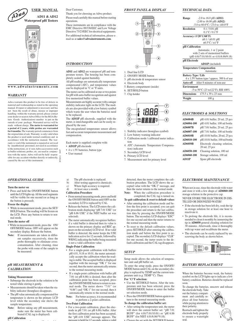 Manual Ad11 - Ad12 | Download Free PDF | Ph | Calibration