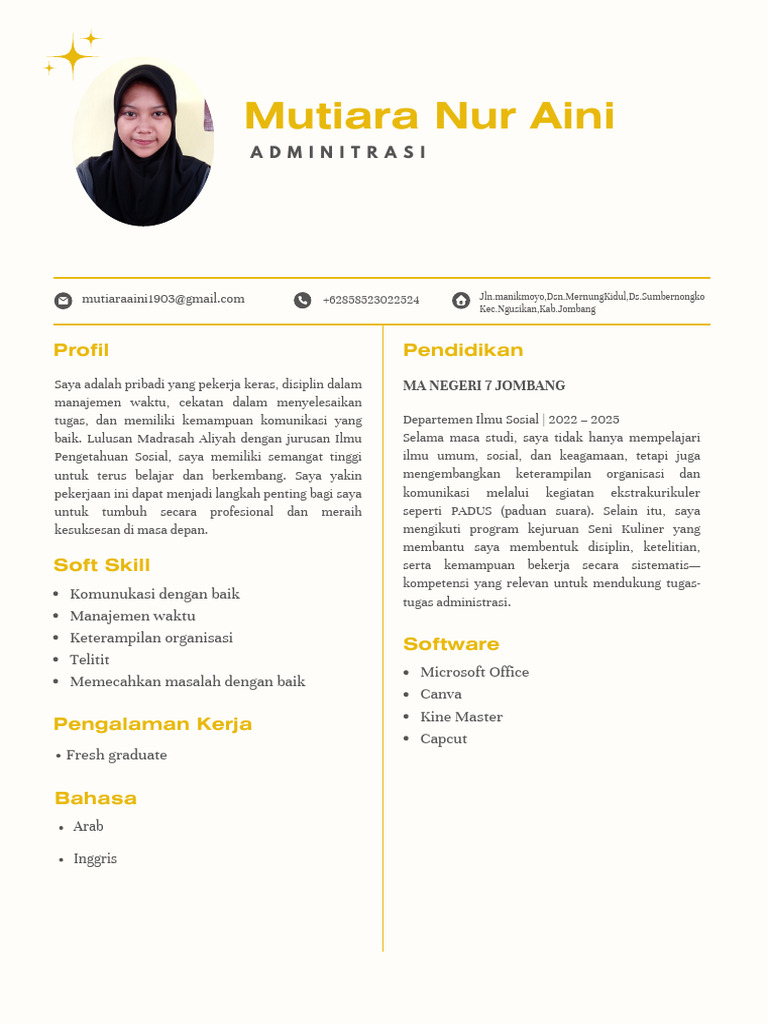 Krem Emas Minimalis Kasir CV Resume | PDF