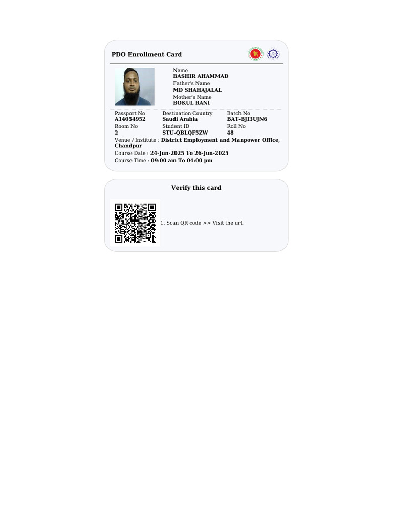 Bmet NFC Card For Bashir Ahammad 220417 | PDF