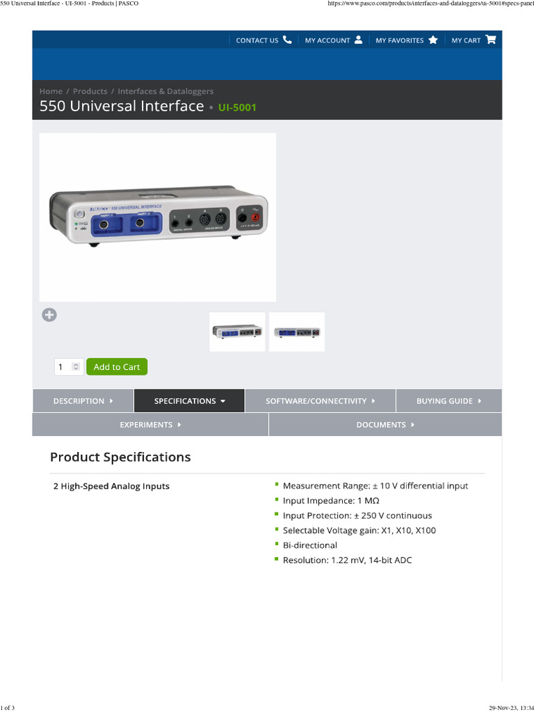 550 Universal Interface - UI-5001 - Products - PASCO | PDF
