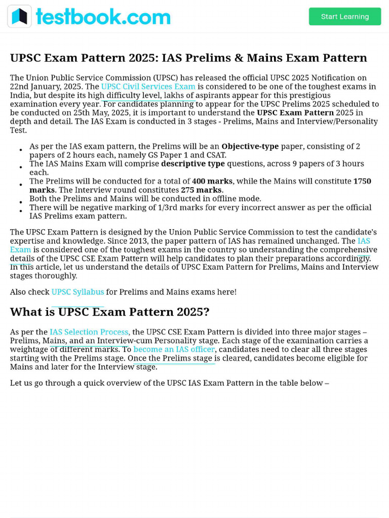 UPSC Exam Pattern 2025 - IAS Prelims & Mains Exam Pattern | PDF