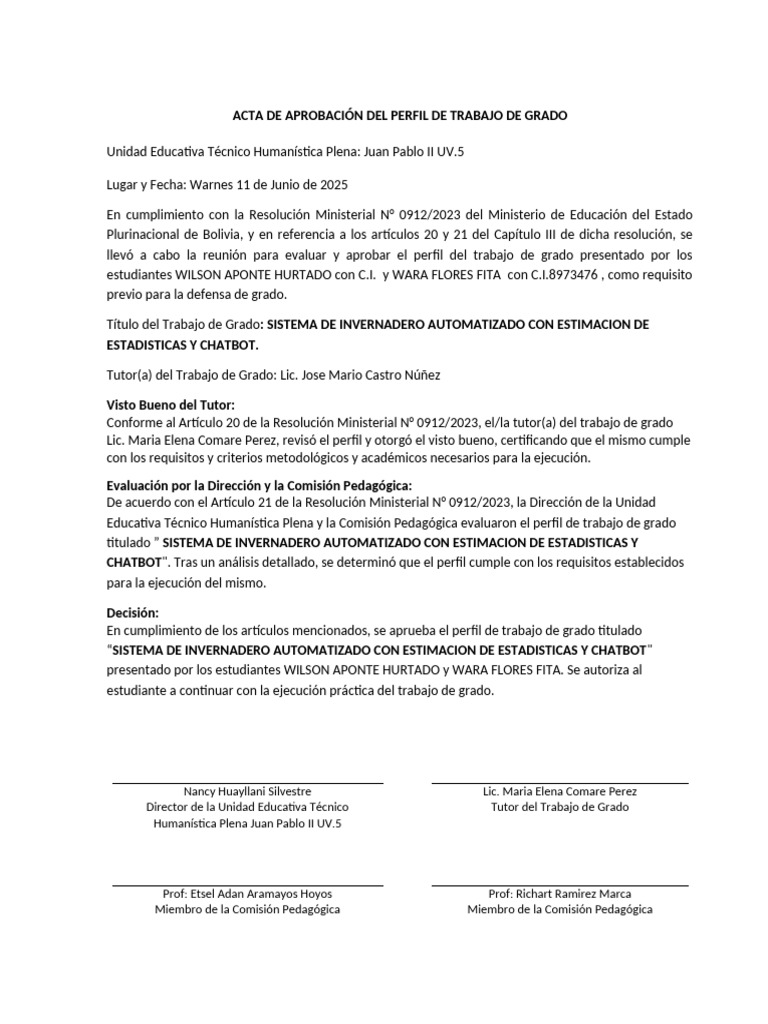 Acta de Aprobacion de Wara | PDF
