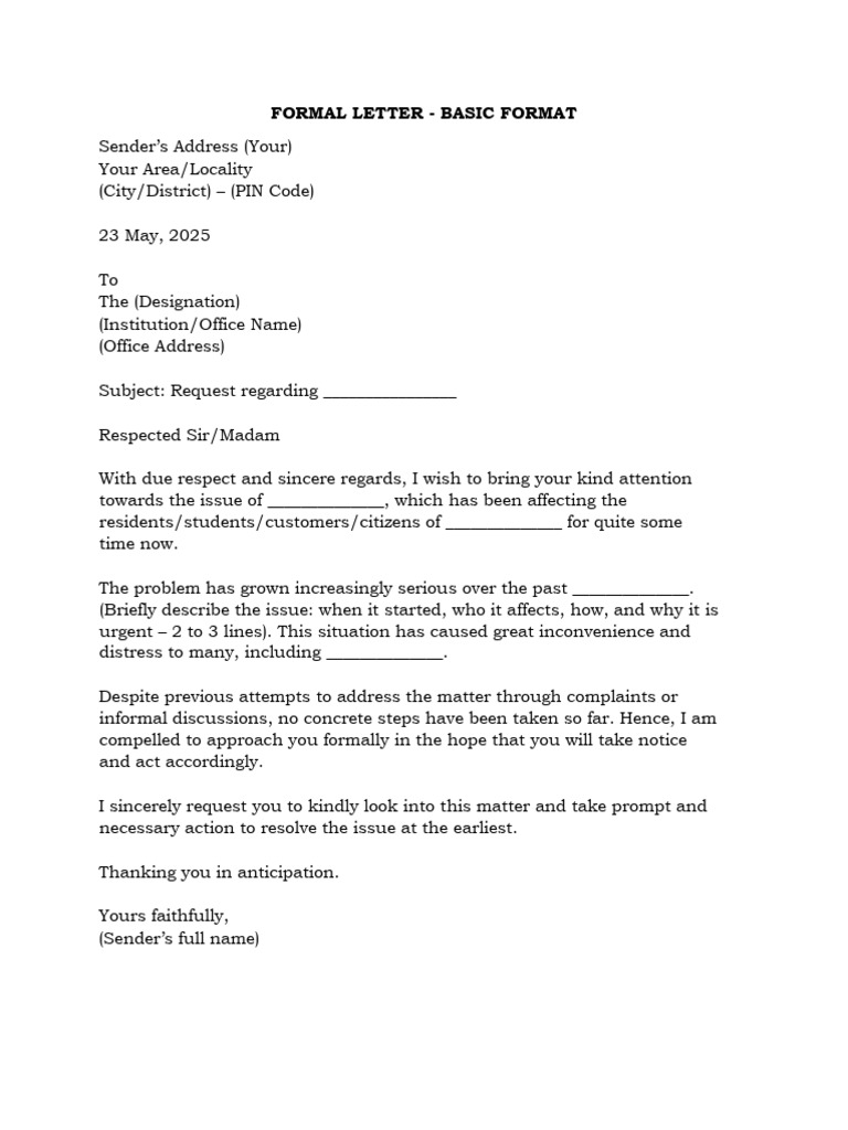 Formal Letter Basic Format | PDF