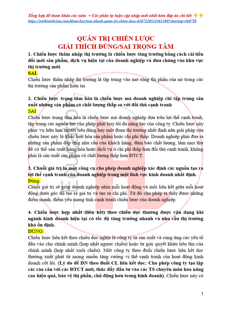 OTSV - Đúng - Sai - QTCL PDF | PDF