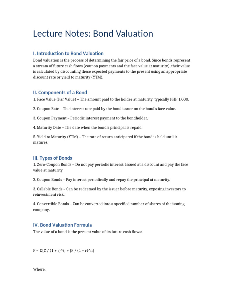 Bond Valuation Lecture Notes | PDF | Bonds (Finance) | Present Value