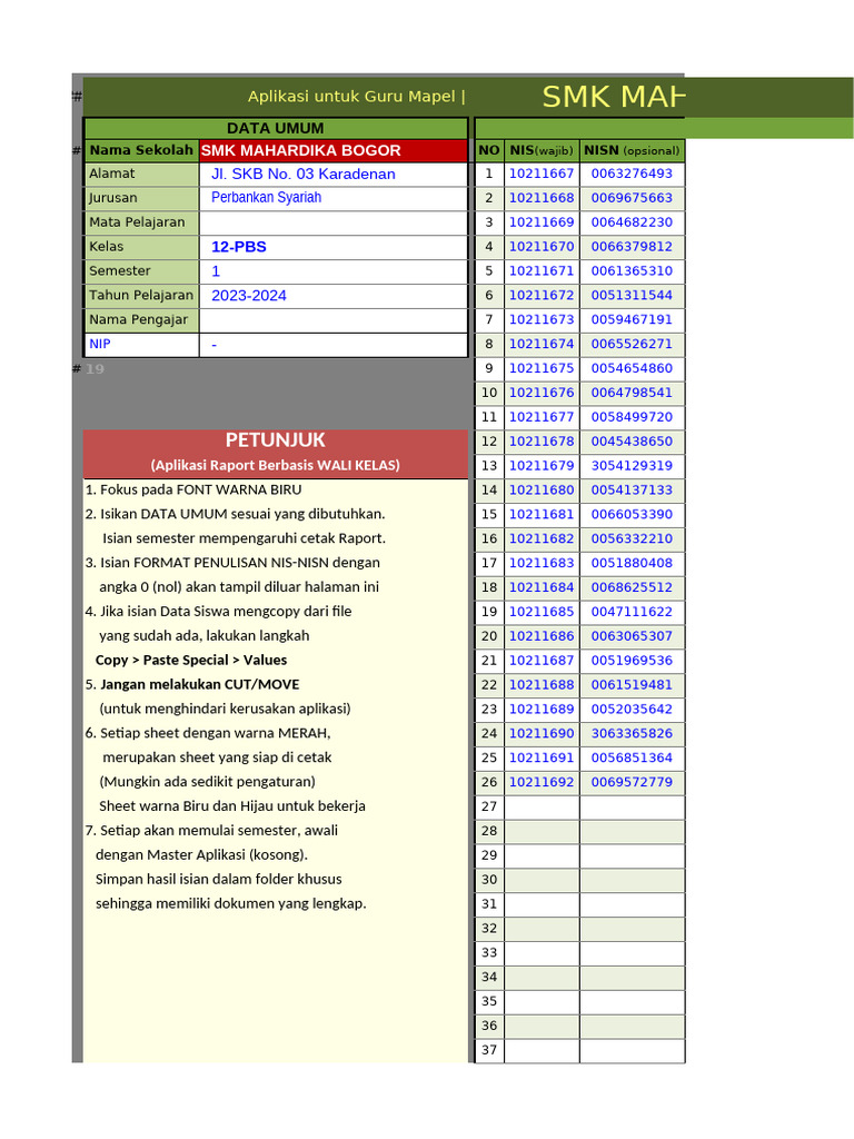Format Daftar Nilai - Xii Pbs | PDF