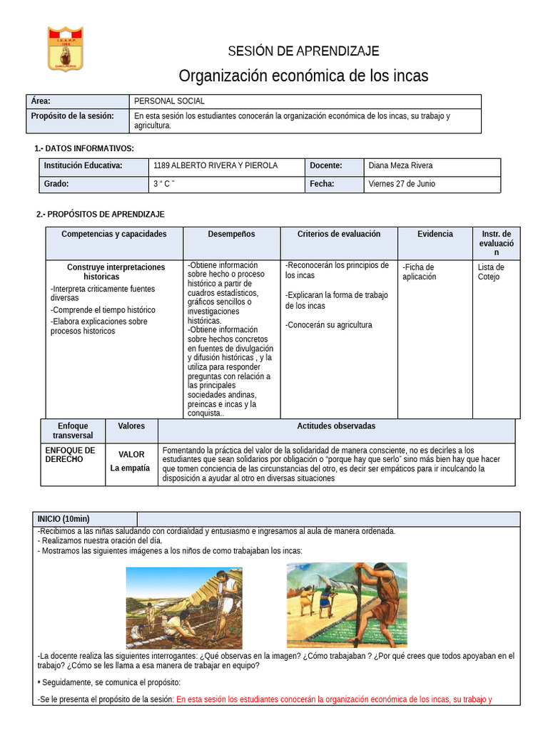SESION de PERSONAL - Organizacion Economica de Los Incas | PDF | Imperio Inca | Evaluación