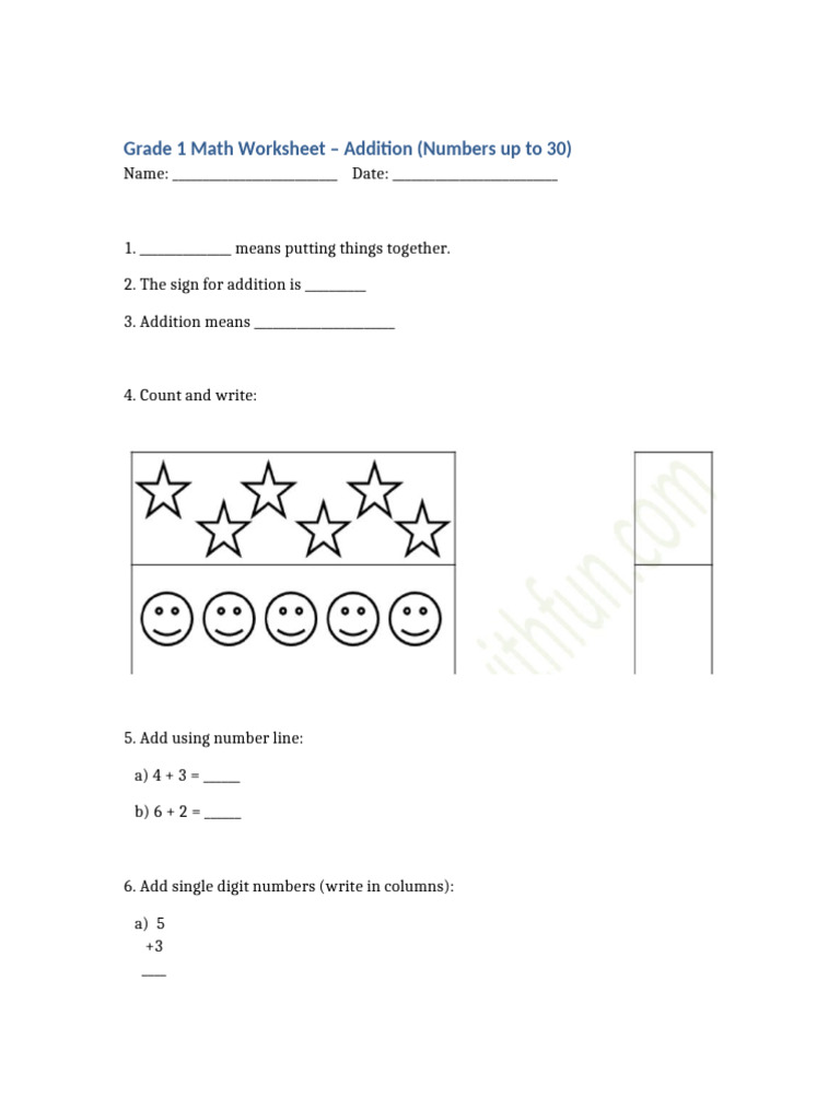 Grade1 Addition Worksheet | PDF