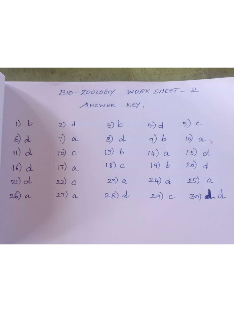 Zoology Worksheet 2 Answer Key | PDF