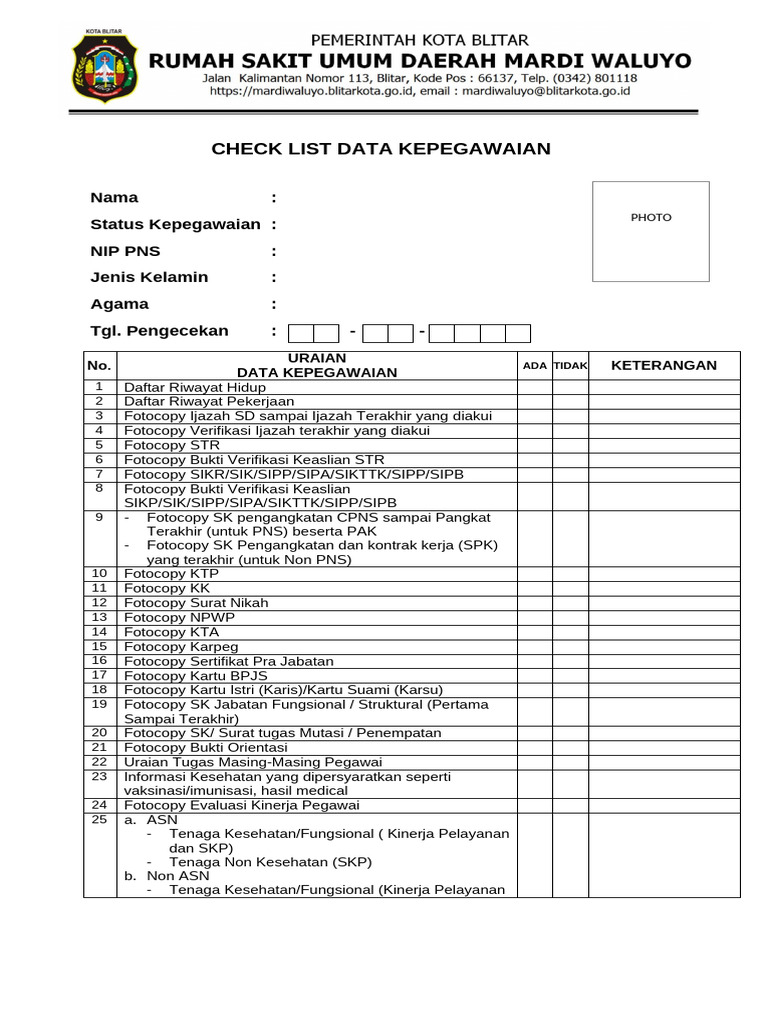 Check List Data Kepegawaian Terbaru-2 | PDF