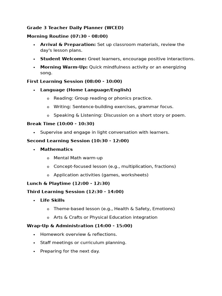 Grade 3 Daily Planner Overview | PDF | Pedagogy | Behavior Modification