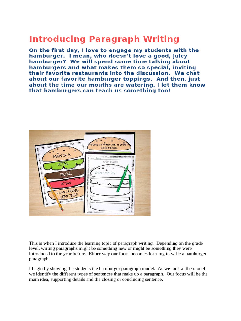 Introducing Paragraph Writing | PDF | Hamburgers