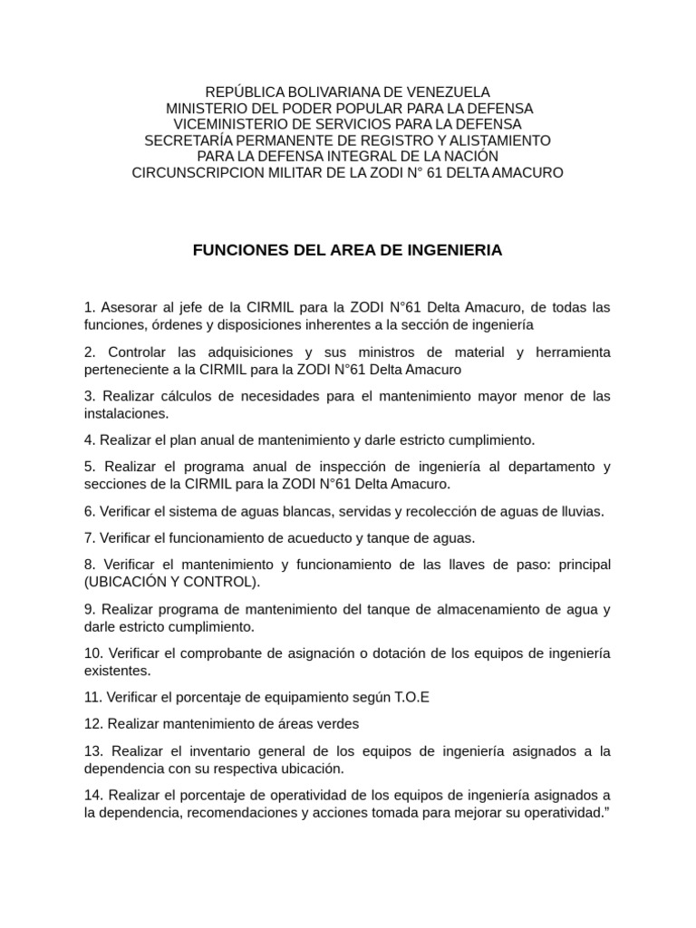 Funciones del Área de Ingeniería ZODI 61 | PDF | Ingenieria Eléctrica