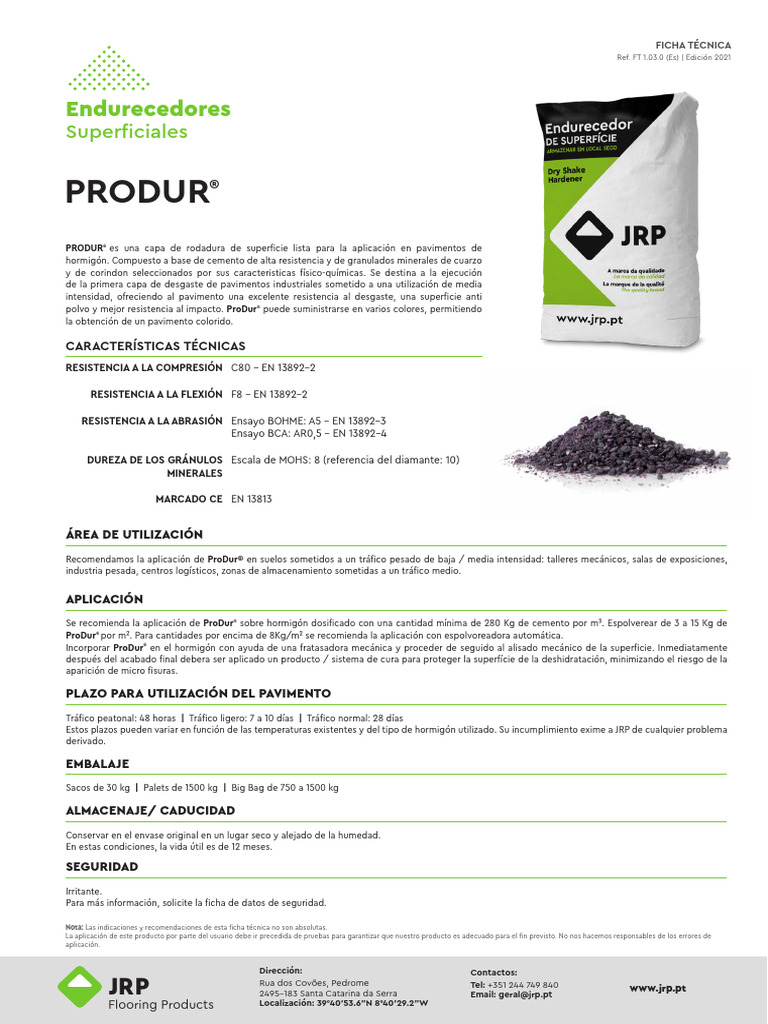 FT JRP Produr 1.03.0 Es | PDF | Hormigón | Materiales