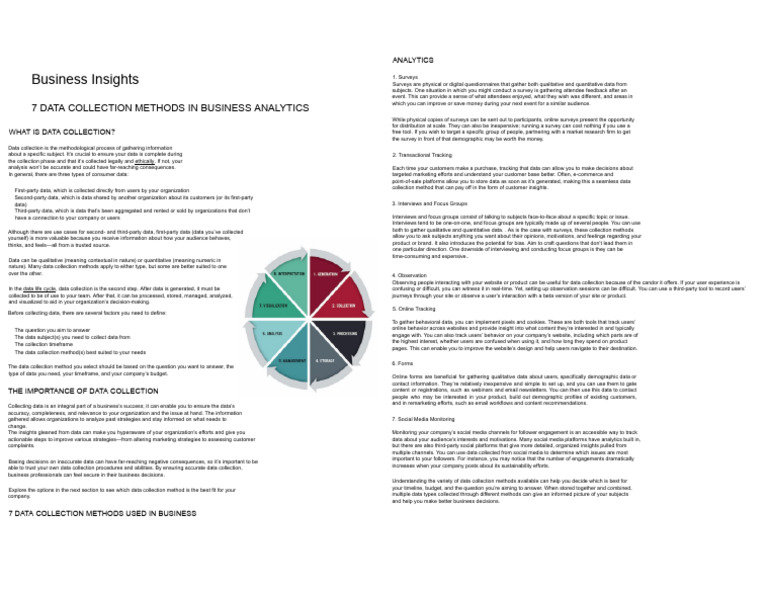 Data Collection Methods in Analytics | PDF | Focus Group | Survey Methodology