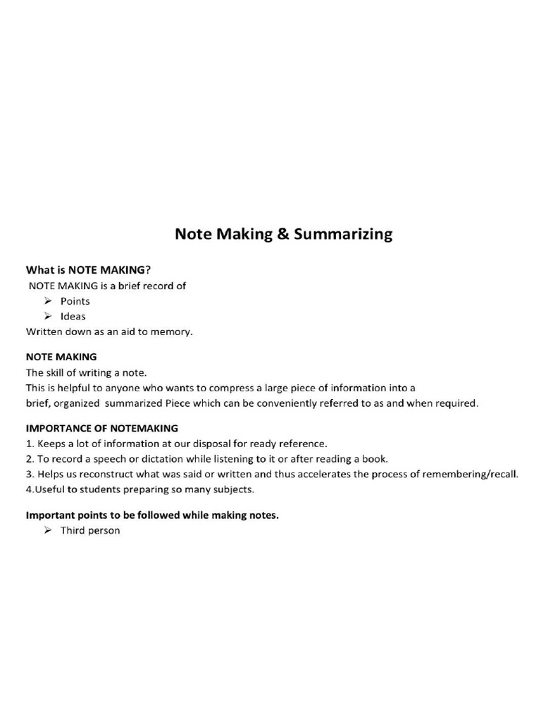 Note Making & Summarisation - XI | PDF