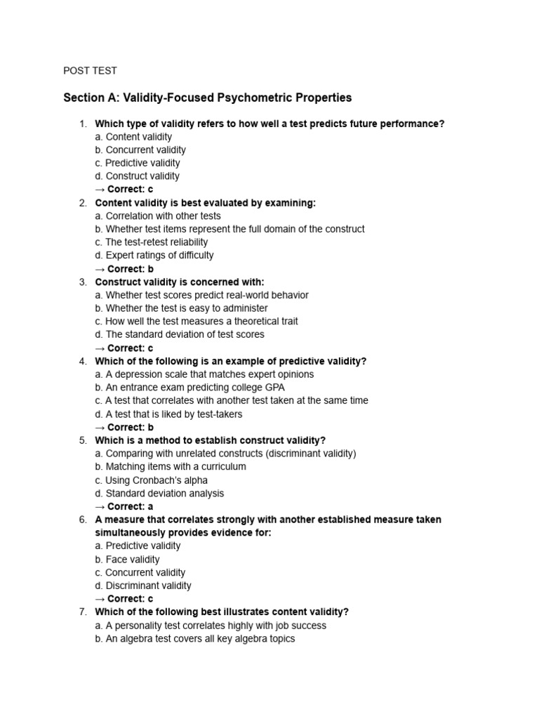 Post-Test A and B Psych Ass | PDF | Validity (Statistics) | Standard Score