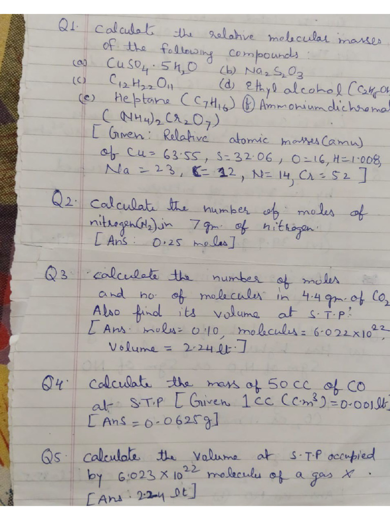 Worksheet - Some Basic Concepts of Chemistry | PDF